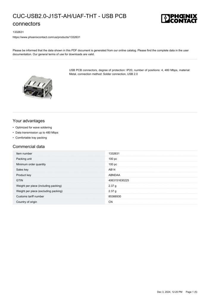Phoenix Contact 1332631 technical document page 1