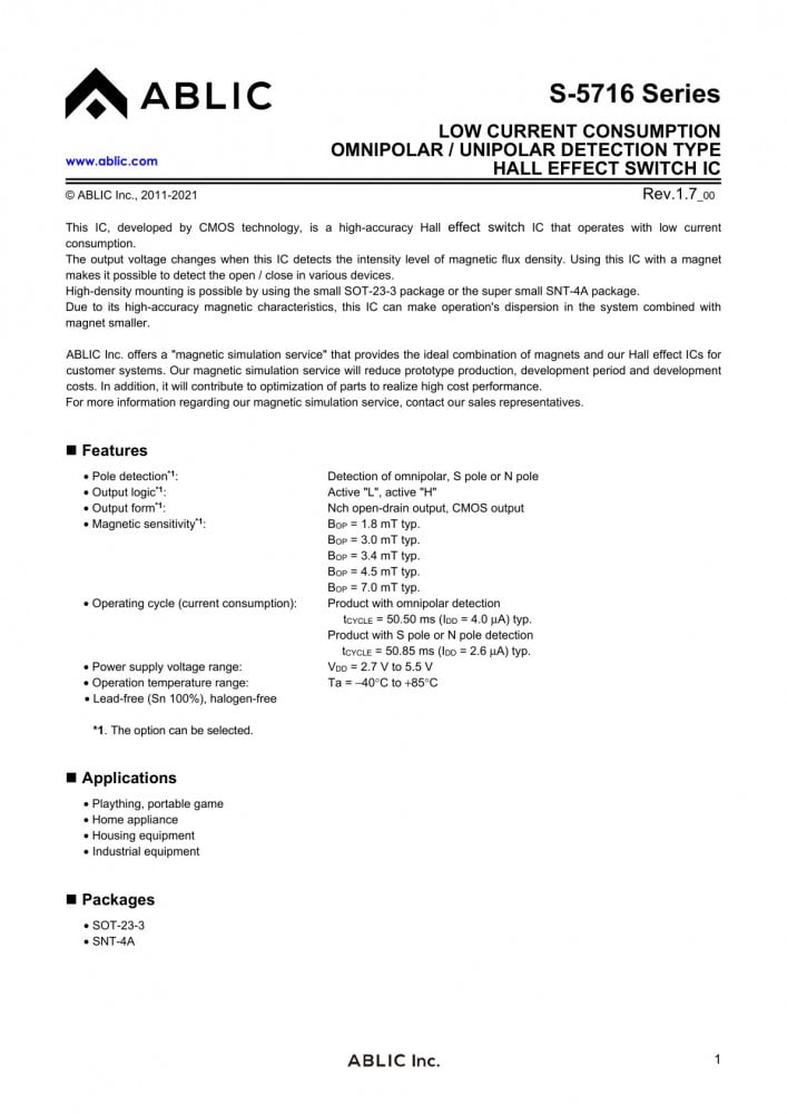 ABLIC S-5716 series datasheet page 1
