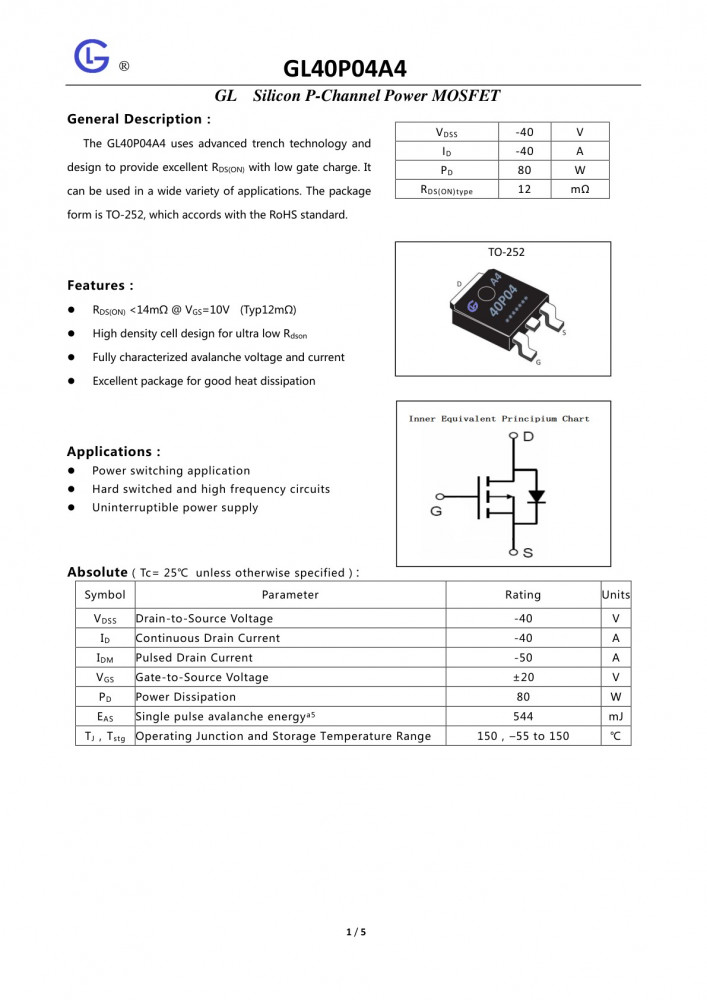 GL40P04A4 datasheet page 1