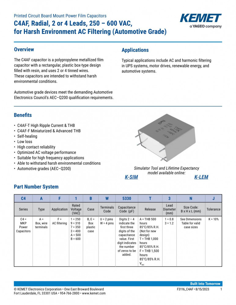 KEMET C4AF datasheet page 1
