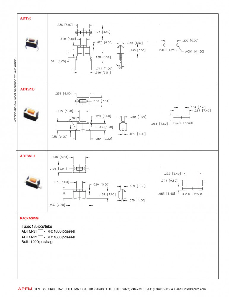 APEM ADTS3 series datasheet page 3