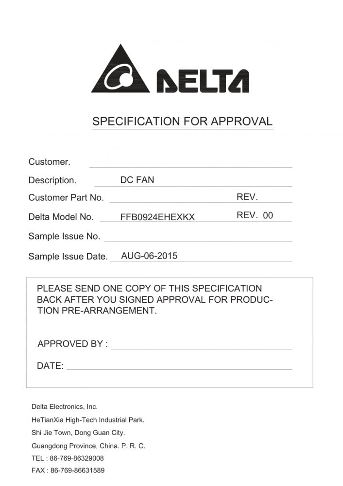 FFB0924EHEXKX specification page 1