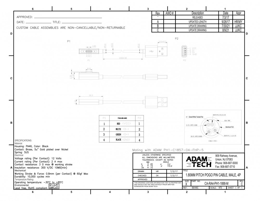 ADAM TECH CA-RA4-PH1-1888-M product drawing preview