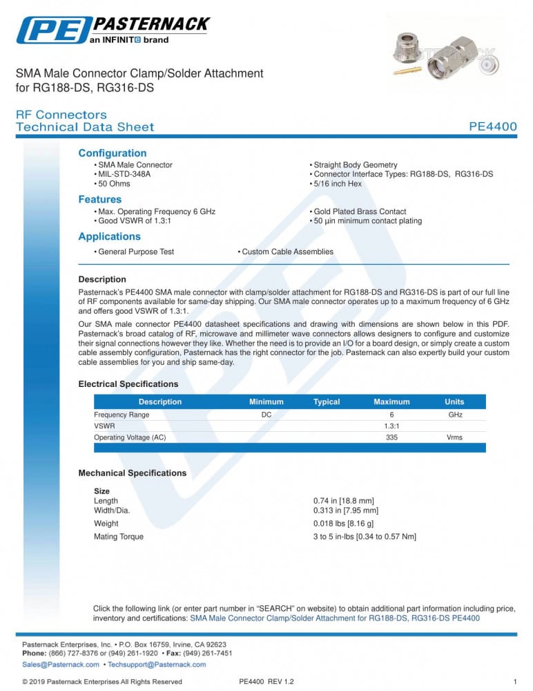 PE4400 technical datasheet page 1