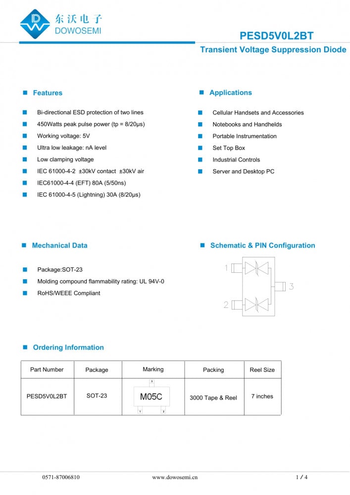 PESD5V0L2BT technical document page 1