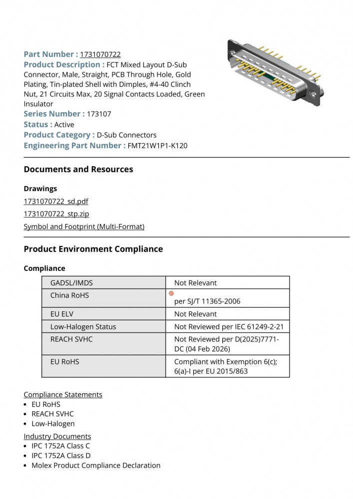 MOLEX 1731070722 drawing preview, page 1