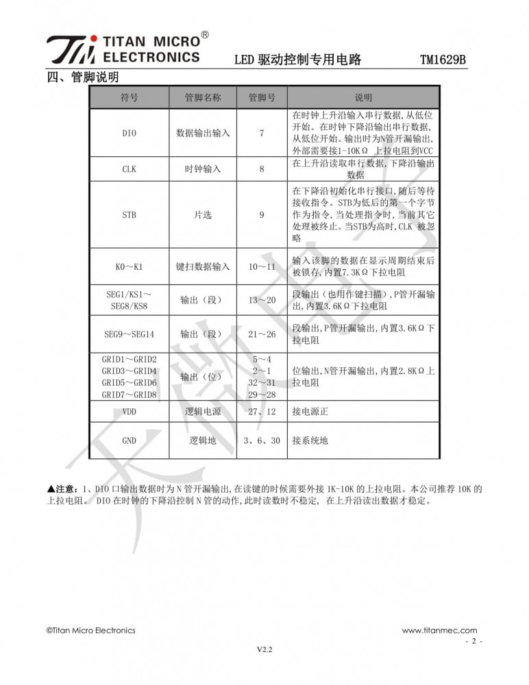 TM1629B technical document page 2