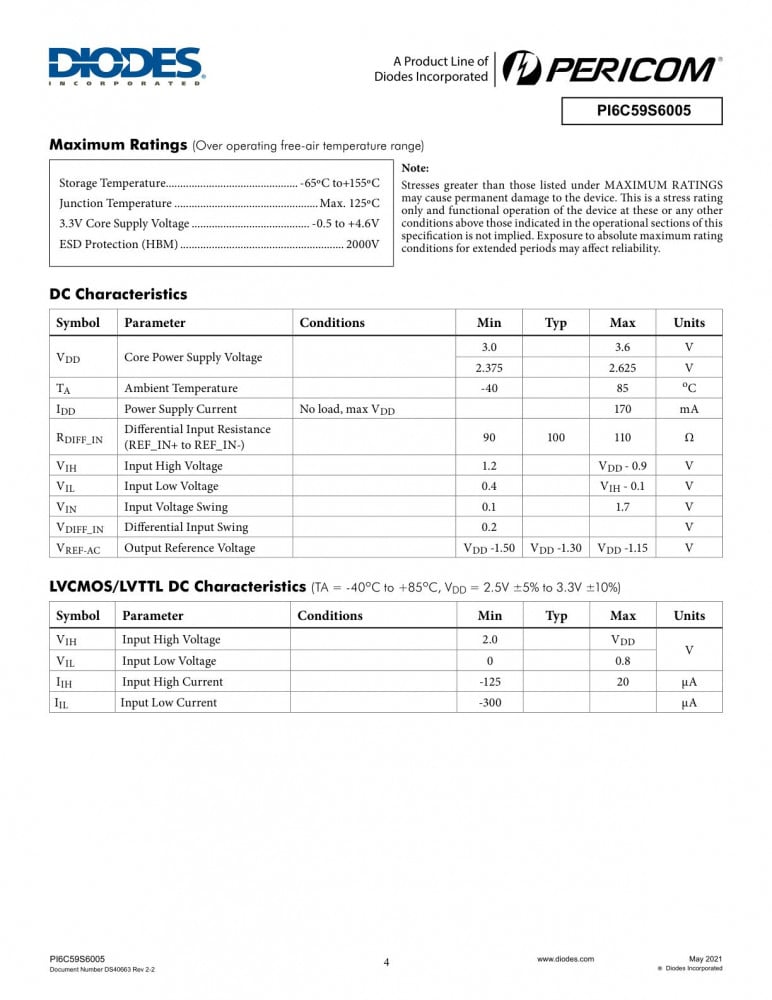 PI6C59S6005 datasheet page 4
