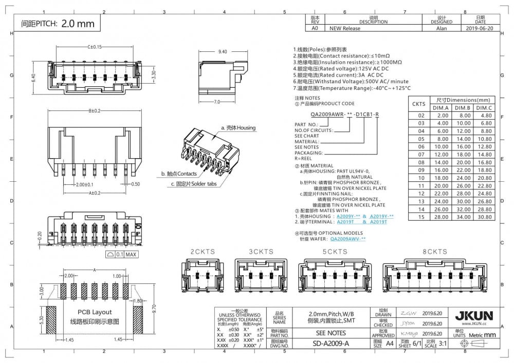 Jkun QA2009AWV connector drawing page 1
