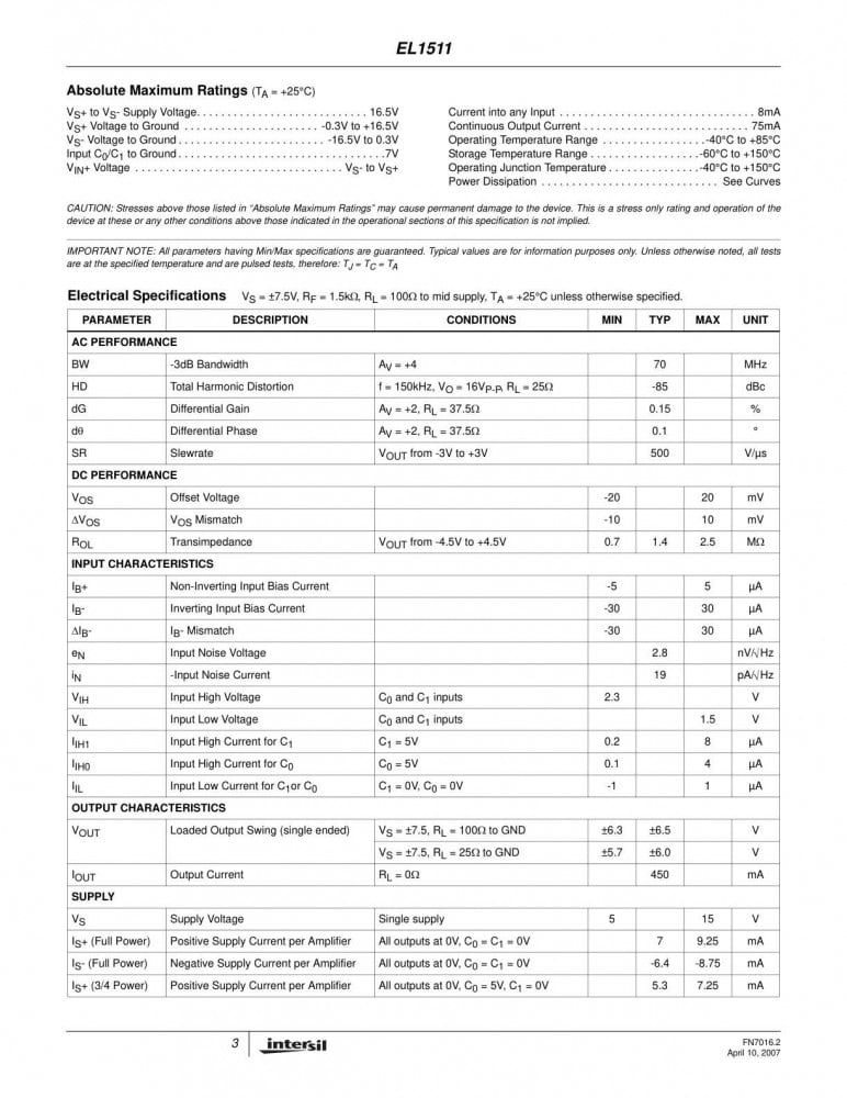 EL1511 datasheet page 3