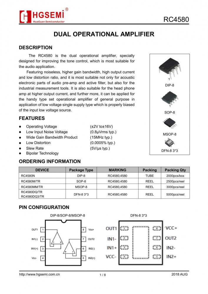 RC4580MM/TR datasheet page 1