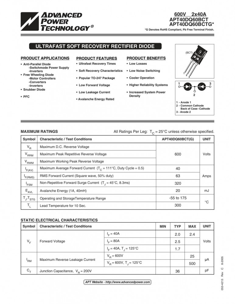 APT40DQ60BCTG datasheet page 1