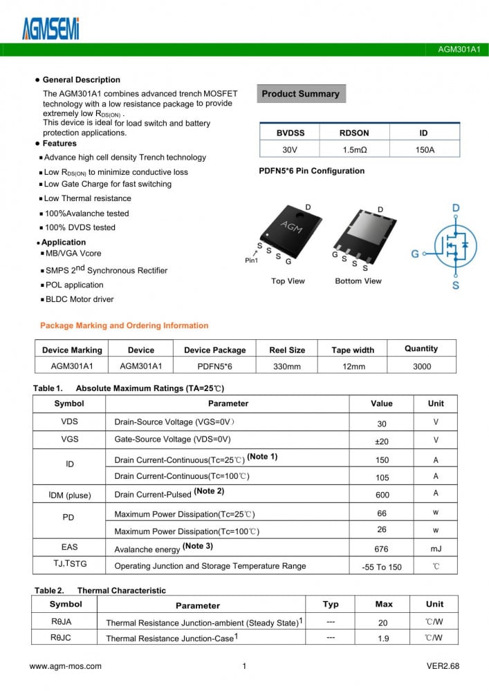 AGM301A1 datasheet page 1