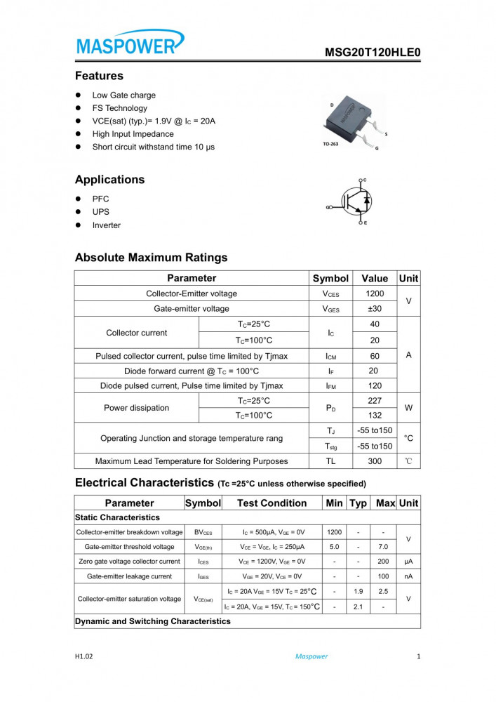 MSG20T120HLE0 datasheet page 1