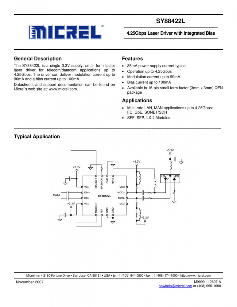 SY88422LMG datasheet page 1