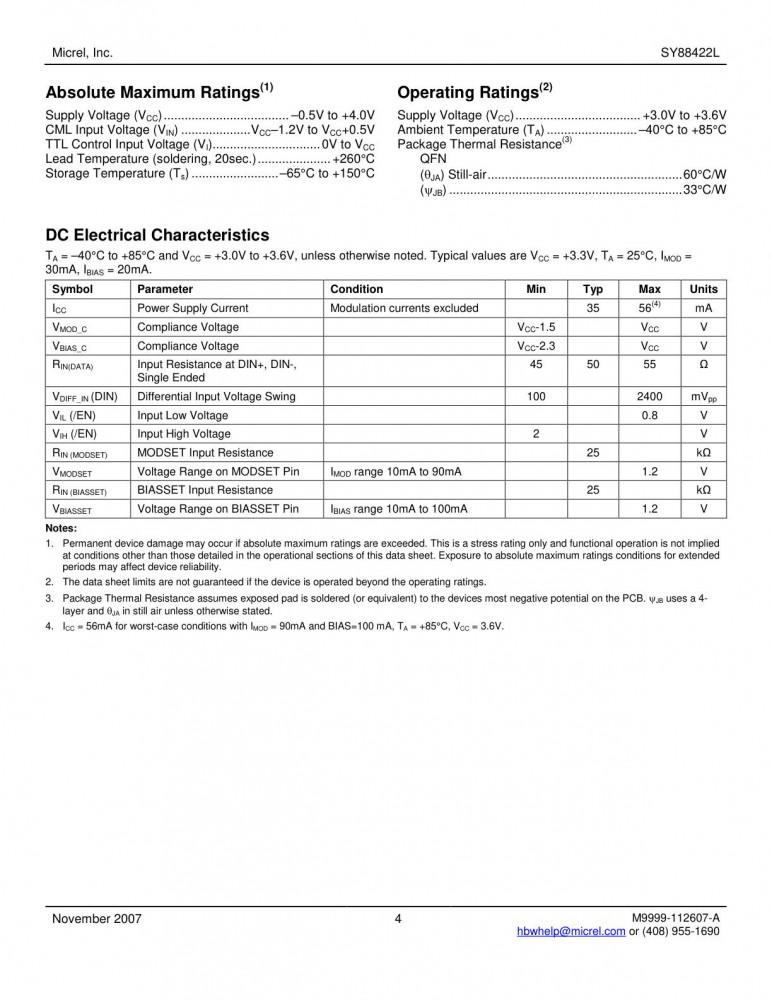 SY88422LMG datasheet page 4