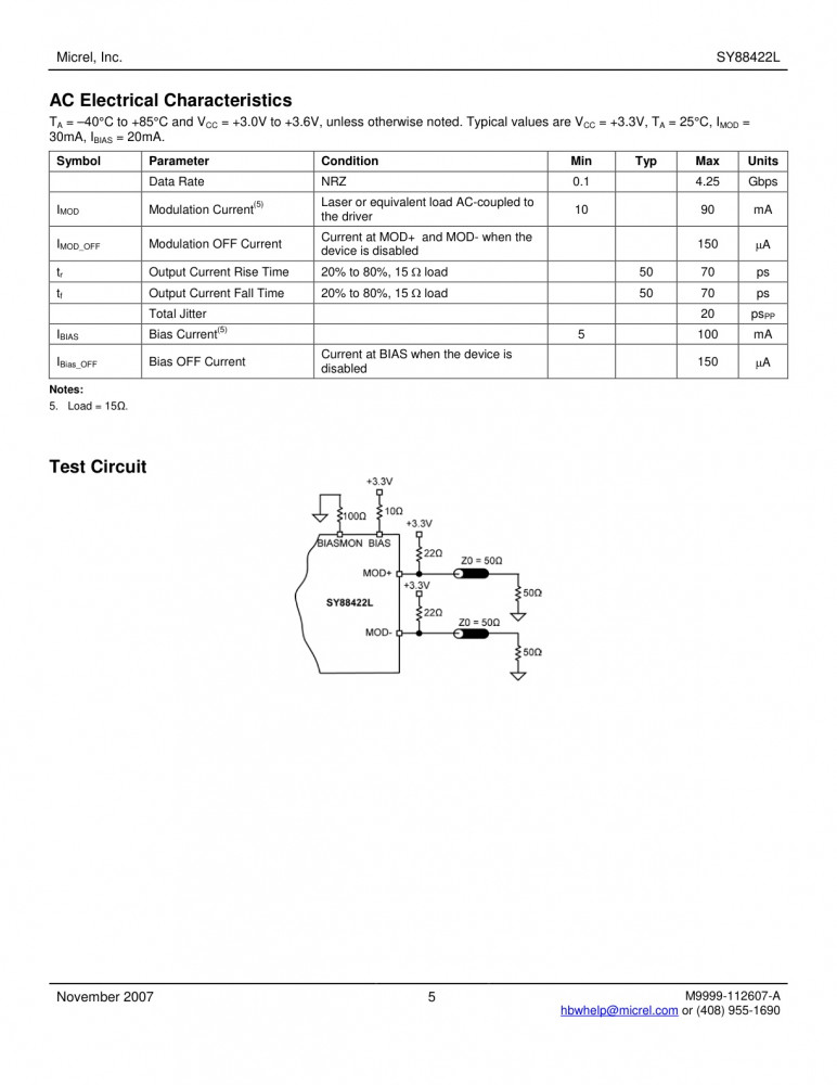 SY88422LMG datasheet page 5
