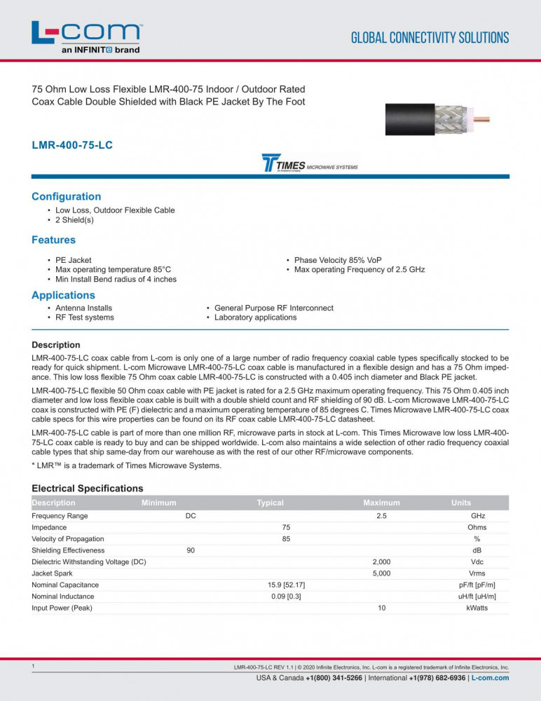 LMR-400-75-LC technical document page 1