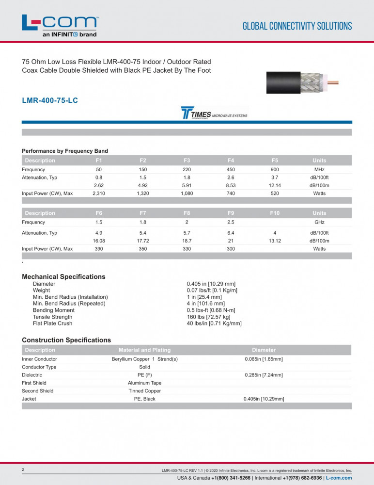 LMR-400-75-LC technical document page 2