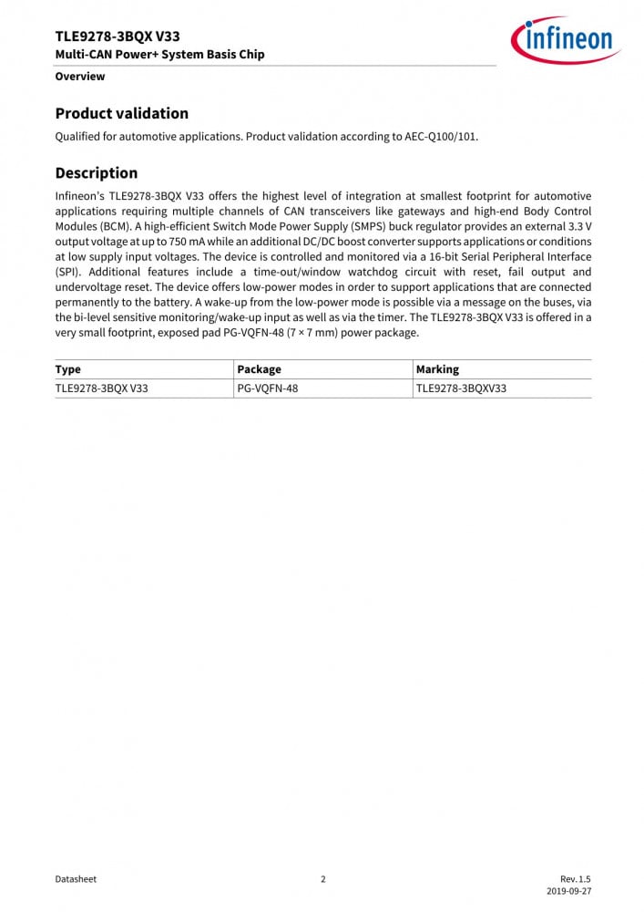 TLE9278-3BQX V33 datasheet page 2