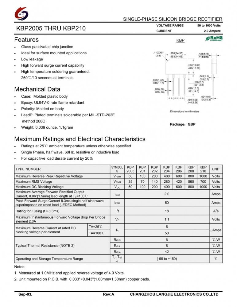 KBP210 datasheet page 1