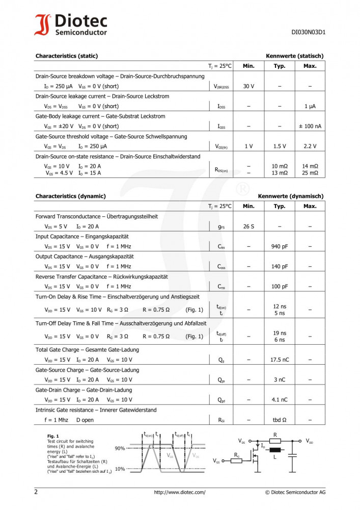 DIOTEC DI030N03D1 technical document, page 2