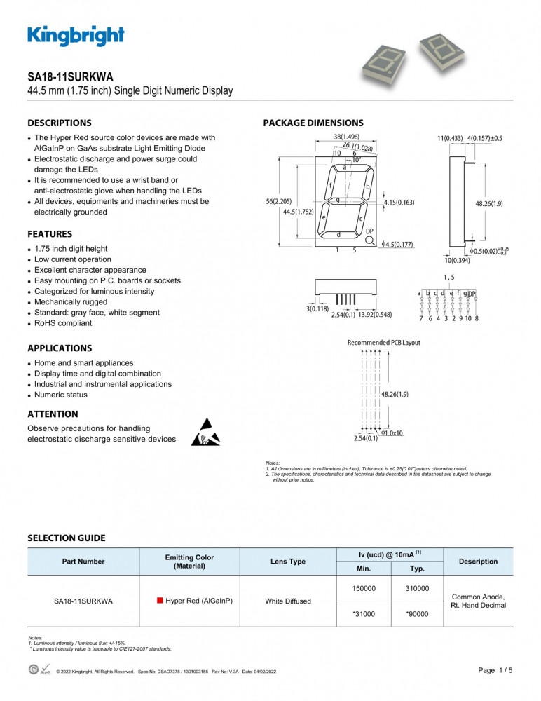 SA18-11SURKWA datasheet page 1