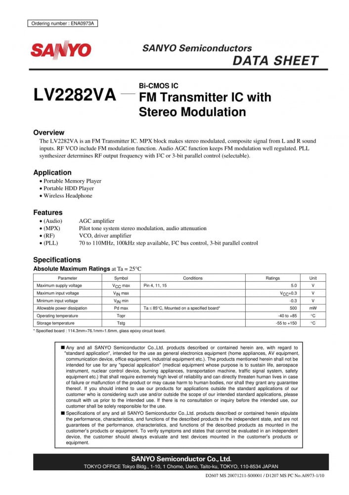 LV2282VA datasheet page 1