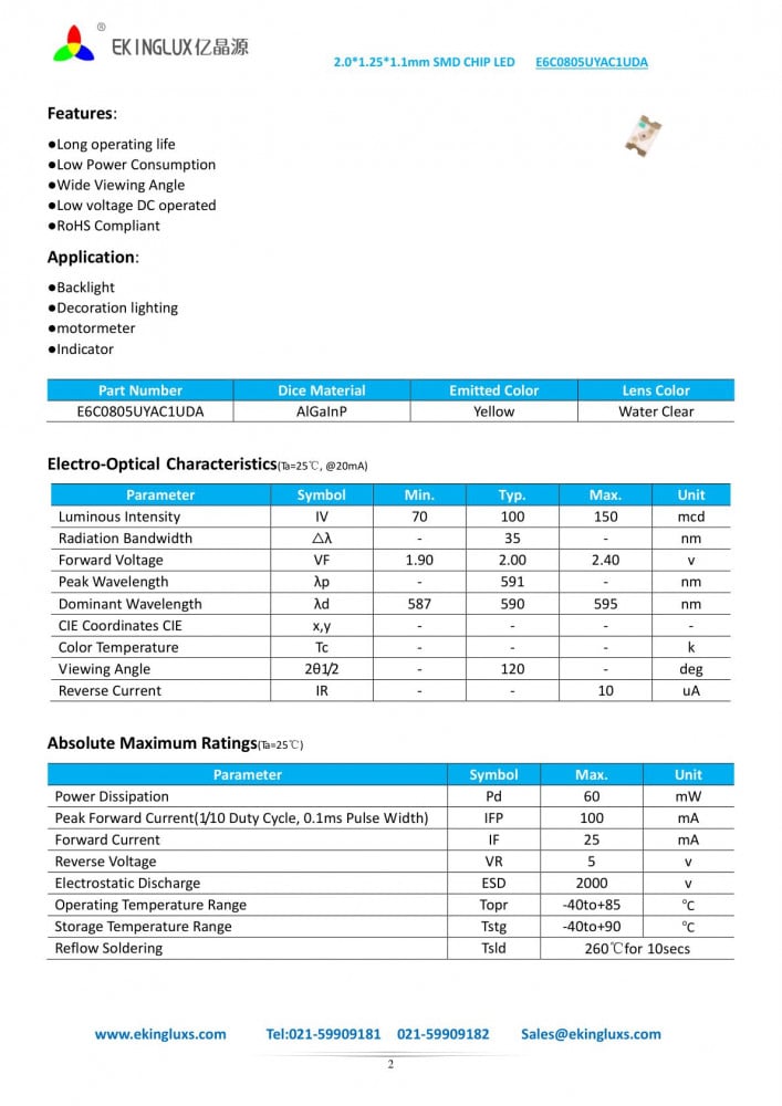E6C0805UYAC1UDA datasheet page 2