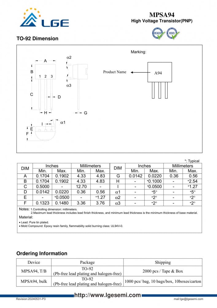 LGE MPSA94 datasheet page 3
