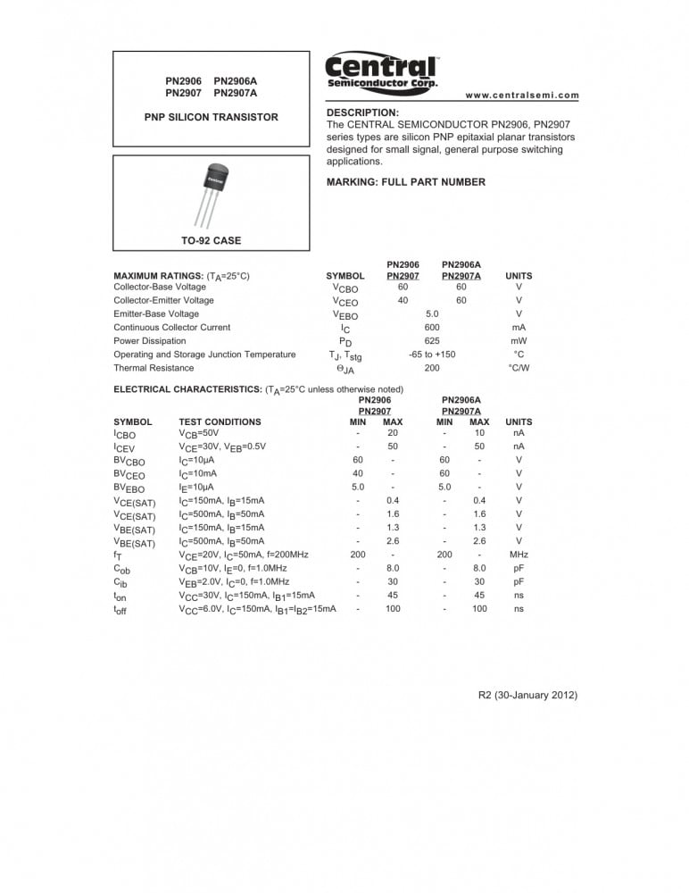 PN2907A datasheet page 1