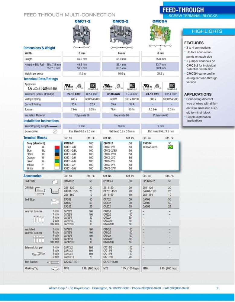 Altech terminal block document page 9