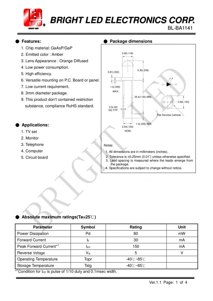 BL-BA1141 datasheet page 1