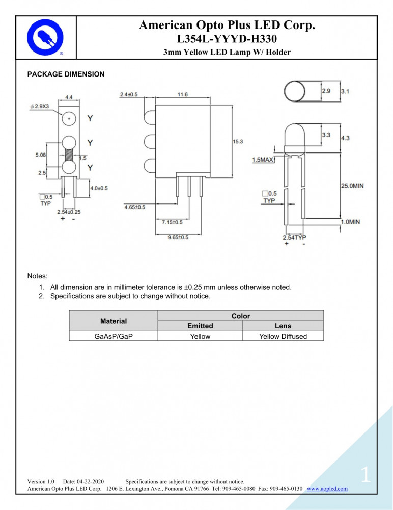 L354L-YYYD-H330 datasheet page 1