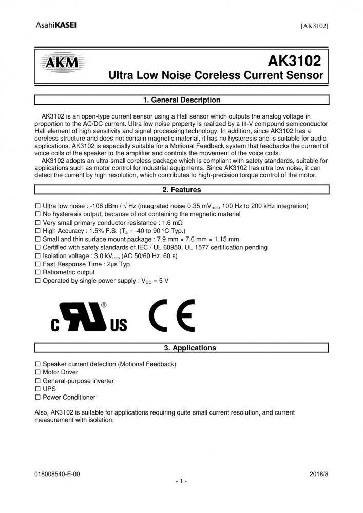AKM current sensor document page 1