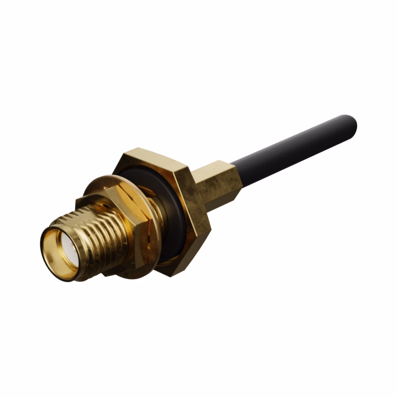 SMA Jack, Straight, Bulkhead, Crimp, LMR-100, RG-174, RG-188 and RG-316 Cable, Brass Body, .01µm Gold (Au) Plated, 50 Ohms for sale