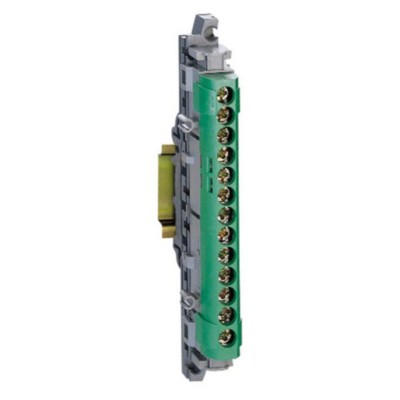IP2X terminal block - Earth (green) - 1x6mm² to 25mm² input - 12x1.5mm² to 16mm² outputs - DIN rail mounting - L. 113mm for sale