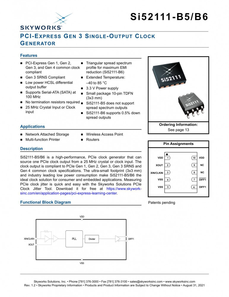 SI52111 technical document page 1