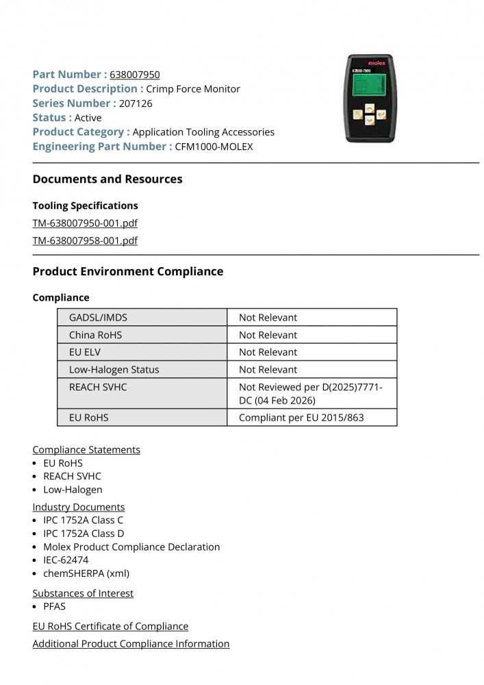 Crimp Force Monitor document image, page 1