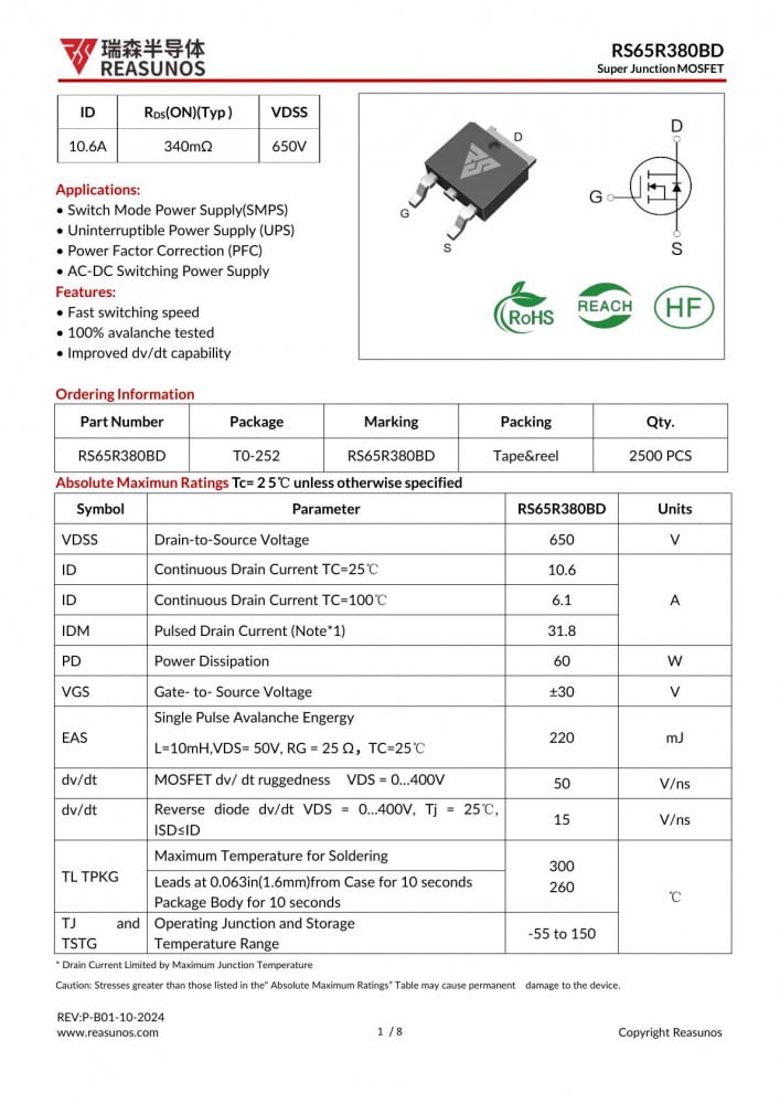RS65R380BD datasheet page 1