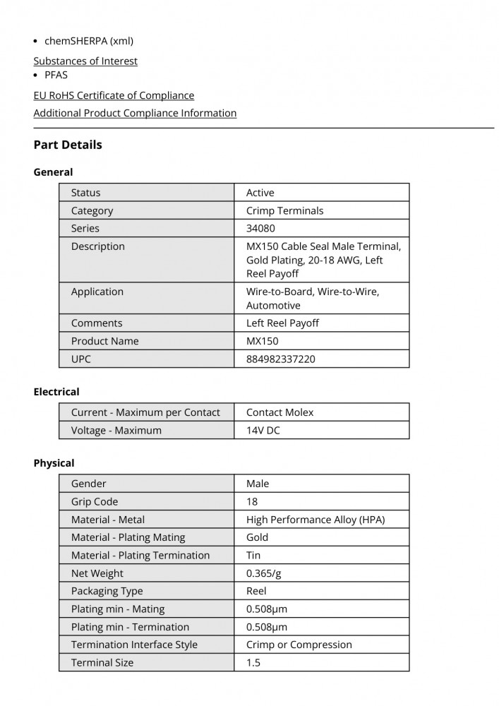 Technical document preview 2 for MOLEX 340801104