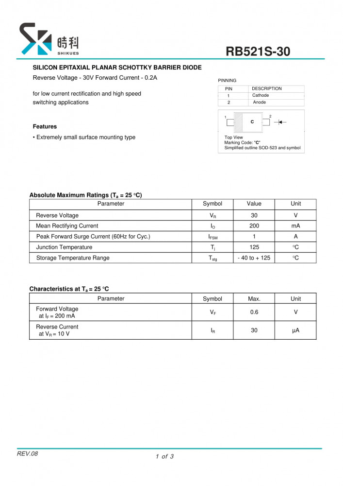 RB521S-30 datasheet page 1