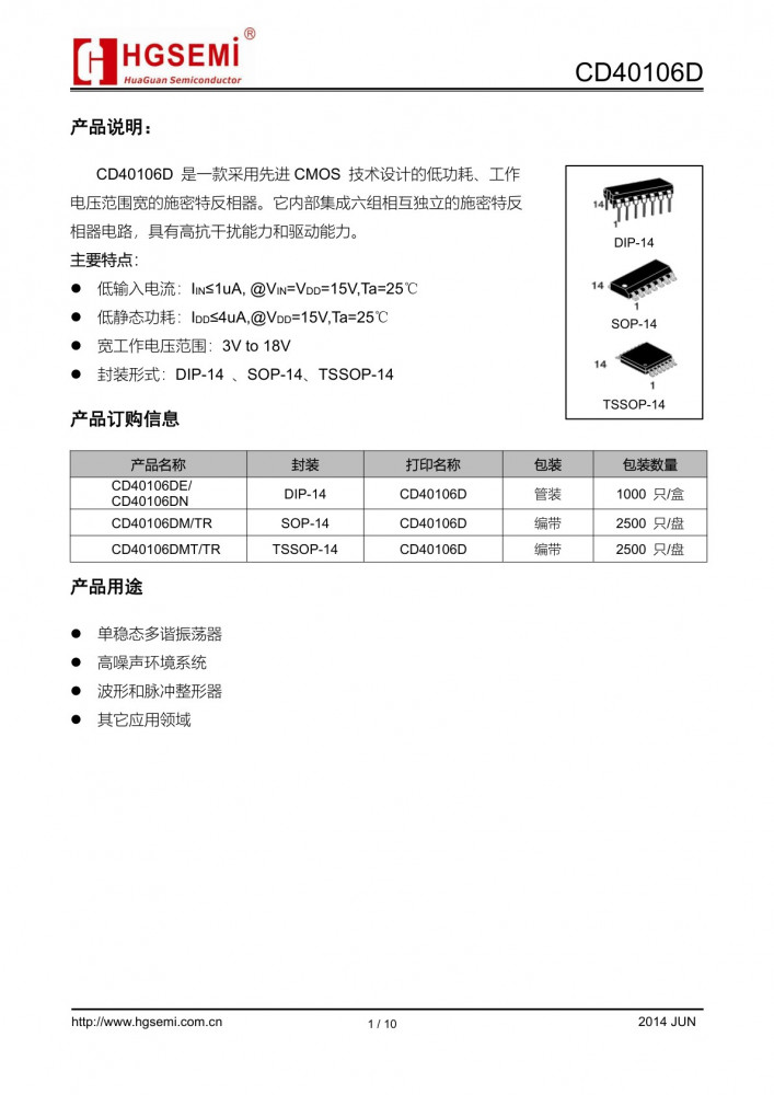 CD40106DE datasheet page 1