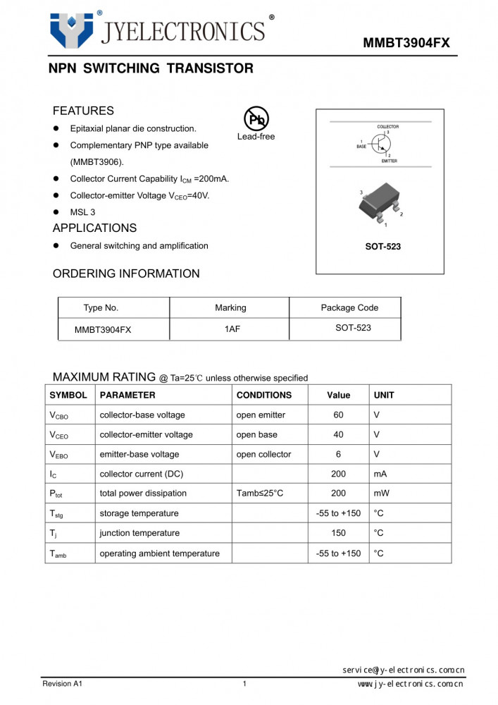MMBT3904FX datasheet page 1