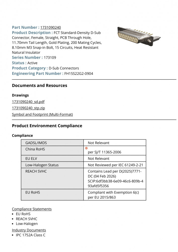 MOLEX 1731090240 document image, page 1