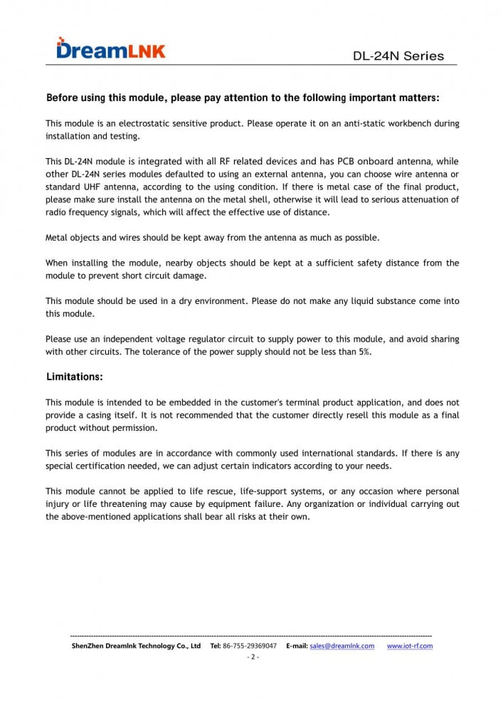 DL-24N-2.4G datasheet page 2