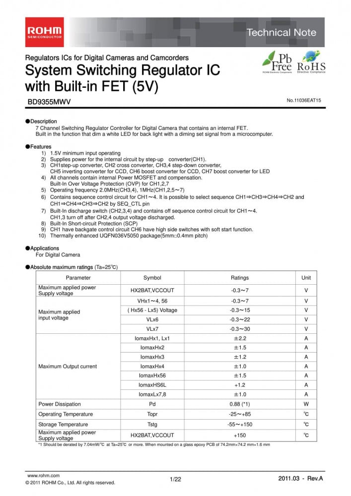 BD9355MWV-E2 datasheet page 1