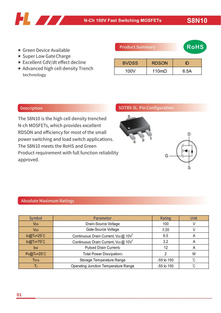 S8N10 datasheet page 1