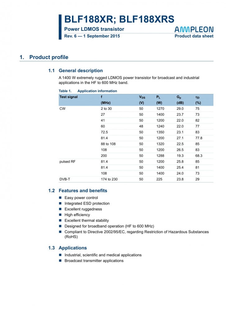 BLF188XRSU datasheet page 1