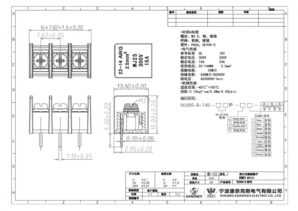 KANGNEX WJ25S-B-7.62 product document page